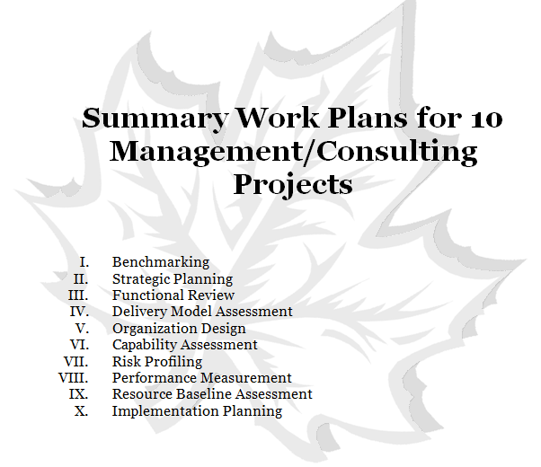 Summary Work Plans for 10 Management/Consulting Projects-Public Sector ...