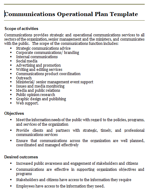 TURNKEY Operational Planning Template - Communications Function (Govt ...