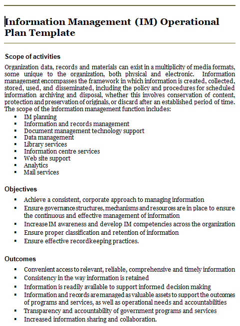 TURNKEY Operational Plan Template - Information Management Function ...